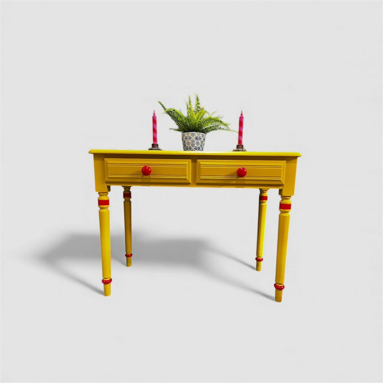 Vintage Yellow Console Table | Hand-Painted Dressing Table | Floral Li ...