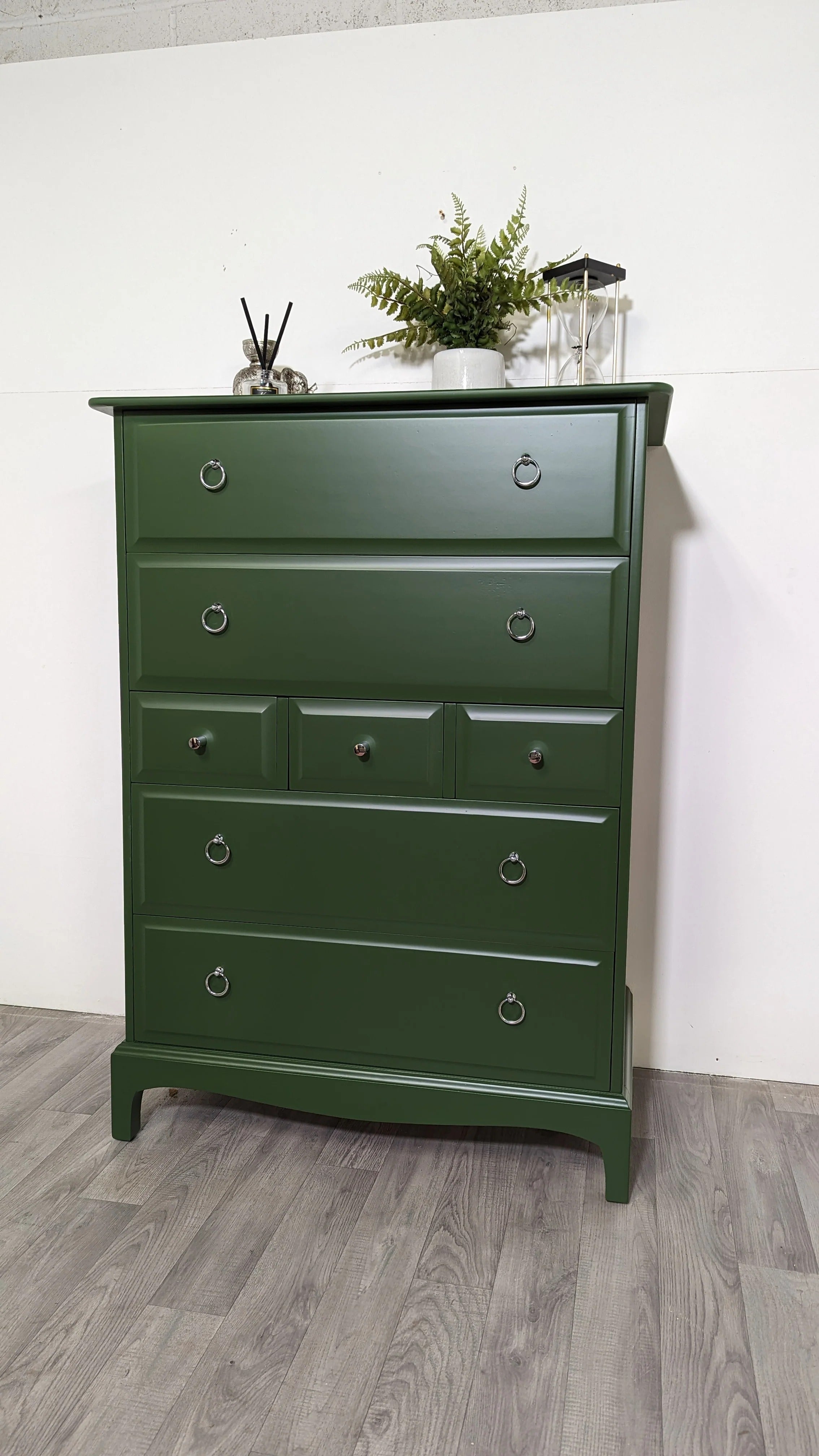 Stag minstrel green tallboy 7 drawer chest of drawers, professionally ...