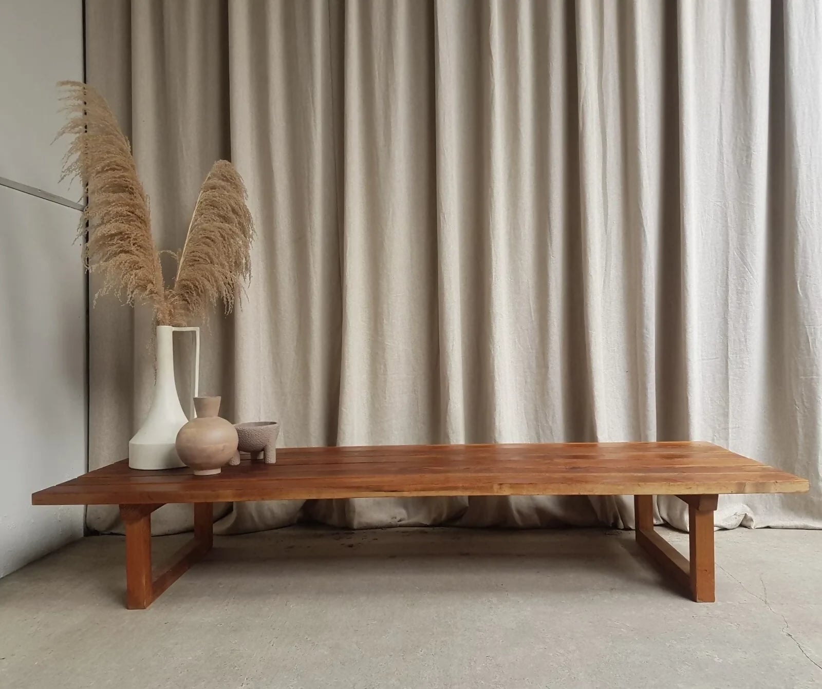 Vintage Mid Century Danish Pine Slatted Bench Seat Coffee Table Scandi ...