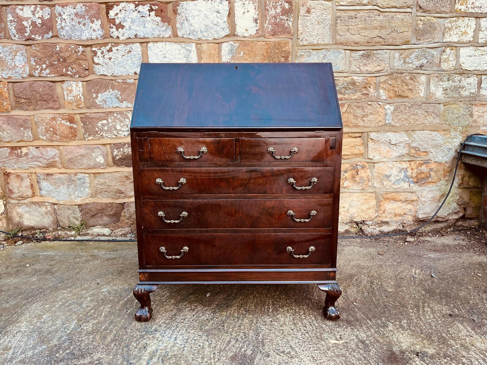 Mahogany Bureau Writing Desk – Ball & Claw Feet, Drop Front, Vintage S ...