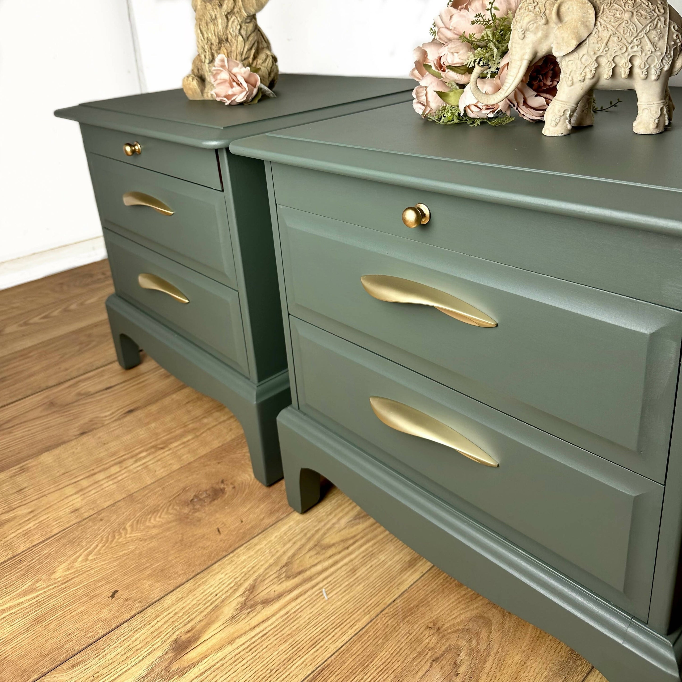 Refurbished Stag Minstrel bedside tables in olive green, vintage night ...